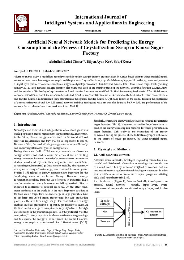 (PDF) Artificial Neural Network Models for Predicting The Energy Consumption of The Process of ...
