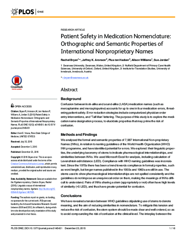 (PDF) Patient safety in medication nomenclature: orthographic and ...