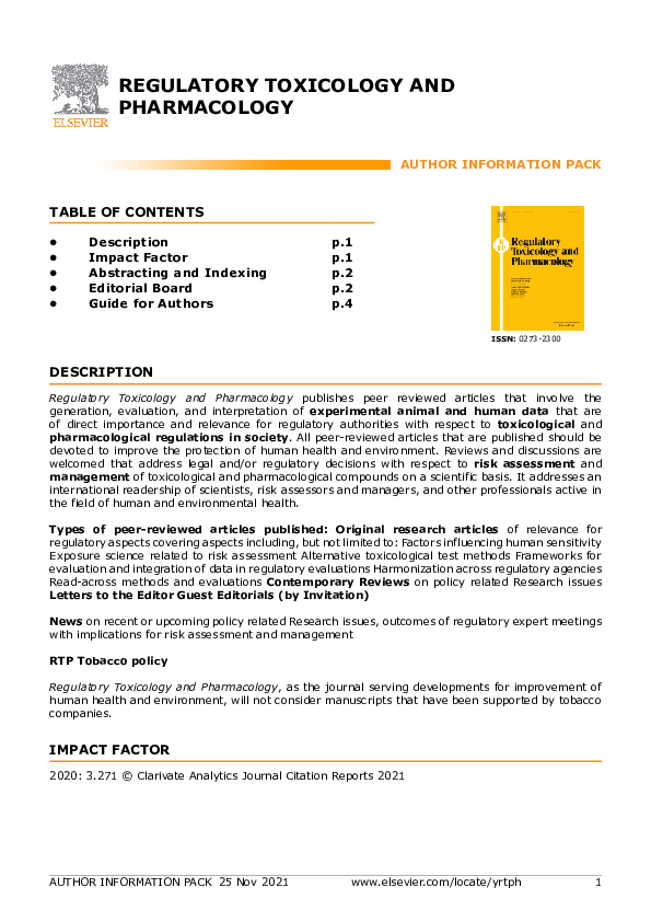 (PDF) Regulatory Toxicology and Pharmacology