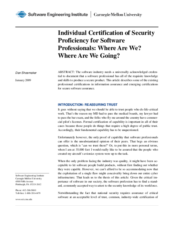 (PDF) Individual Certification of Security Proficiency for Software ...