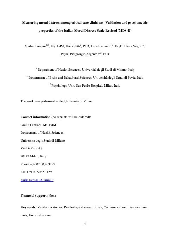 (PDF) Measuring Moral Distress Among Critical Care Clinicians ...