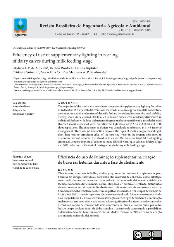 (PDF) Efficiency of use of supplementary lighting in rearing of dairy ...