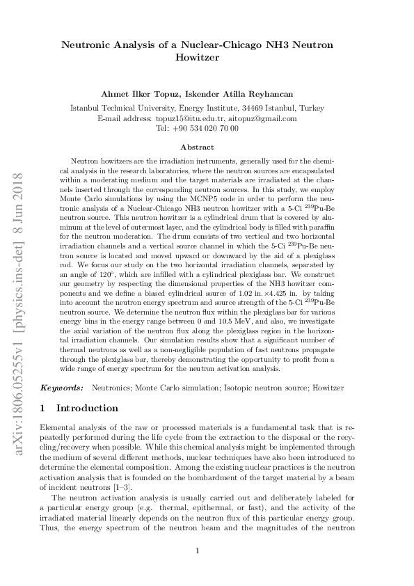 (PDF) Neutronic Analysis of a Nuclear-Chicago NH3 Neutron Howitzer