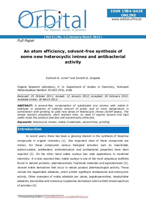 (PDF) An atom efficiency, solvent-free synthesis of some new heterocyclic imines and ...