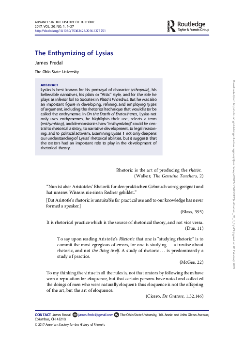 (PDF) The Enthymizing of Lysias