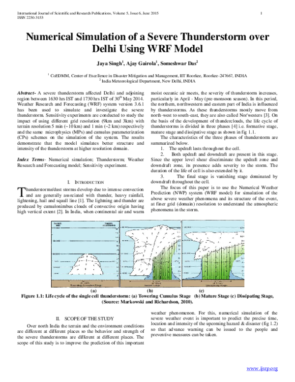 (PDF) Numerical Simulation of a Severe Thunderstorm over Delhi Using WRF Model