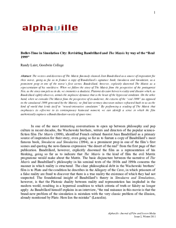 (PDF) Bullet-time in Simulation City: revisiting Baudrillard and The ...