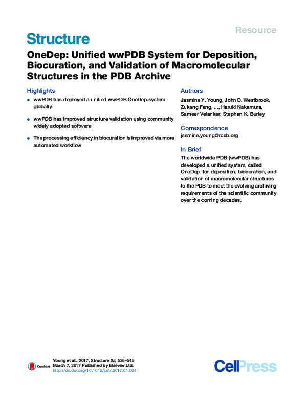 (PDF) OneDep: Unified wwPDB System for Deposition, Biocuration, and ...