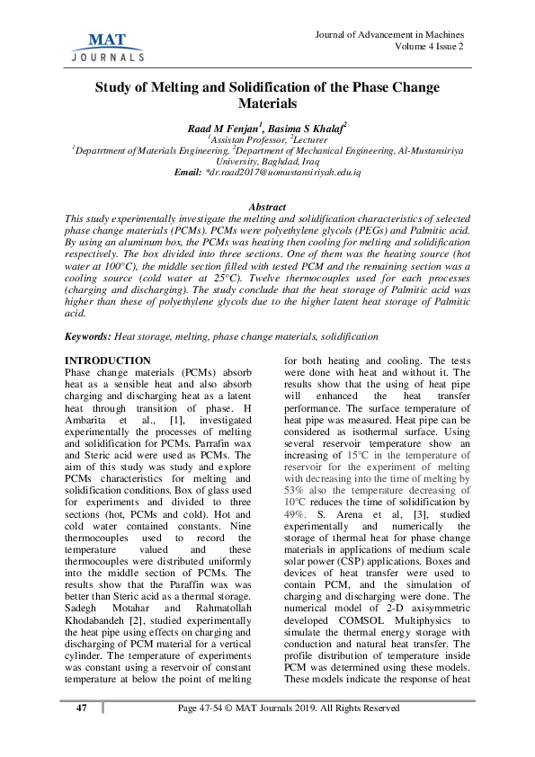 (PDF) Study of Melting and Solidification of the Phase Change Materials