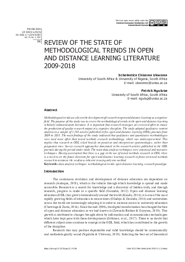 (PDF) Review of the State of Methodological Trends in Open and Distance ...