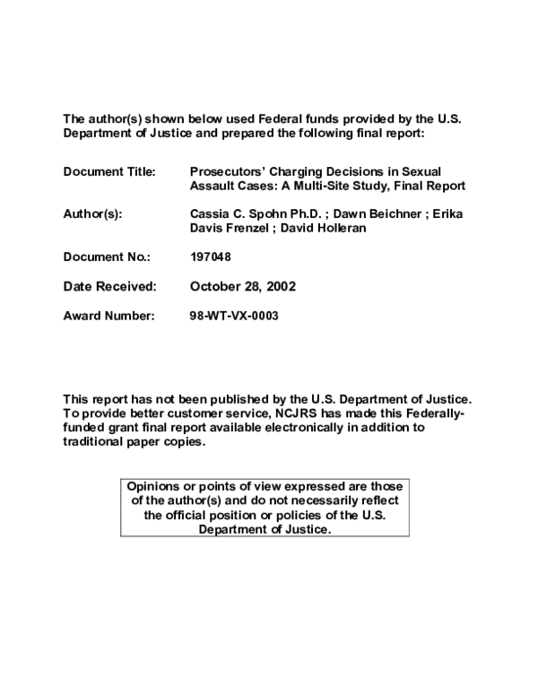 (PDF) Prosecutors ’ Charging Decisions in Sexual Assault Cases