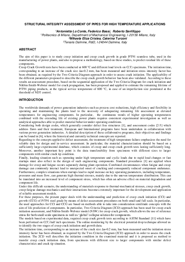 (PDF) Structural Integrity Assessment of Pipes for High Temperature ...