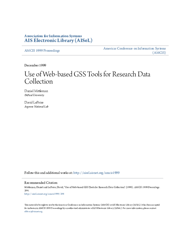 (PDF) Use of Web-based GSS Tools for Research Data Collection | David ...