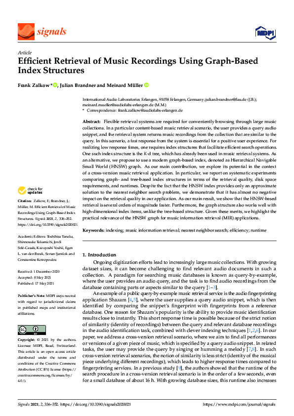(PDF) Efficient Retrieval of Music Recordings Using Graph-Based Index Structures