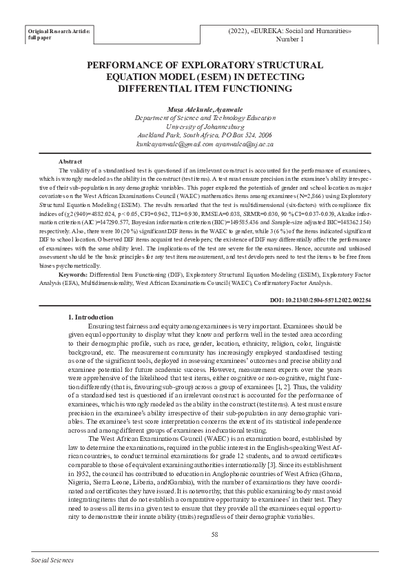 Pdf Performance Of Exploratory Structural Equation Model Esem In Detecting Differential Item