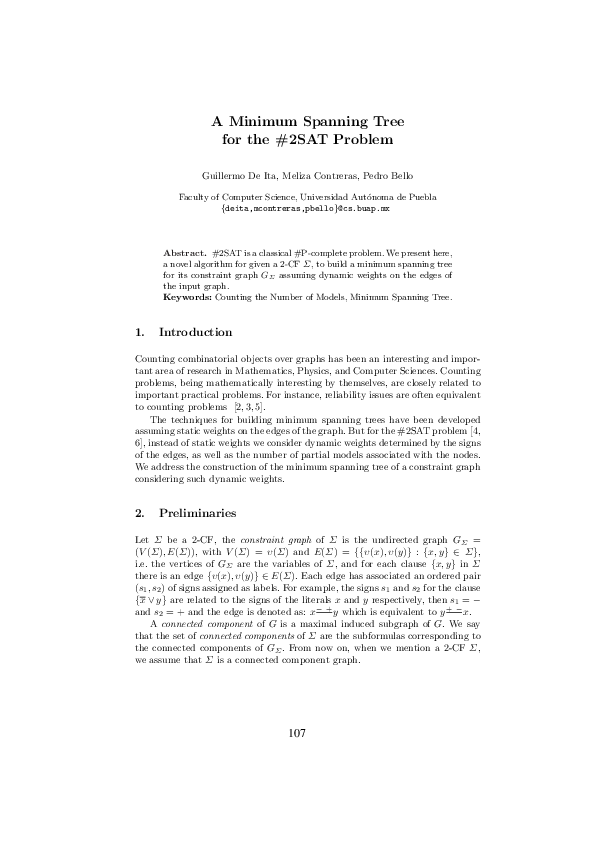(PDF) A minimum spanning tree for the #2sat problem