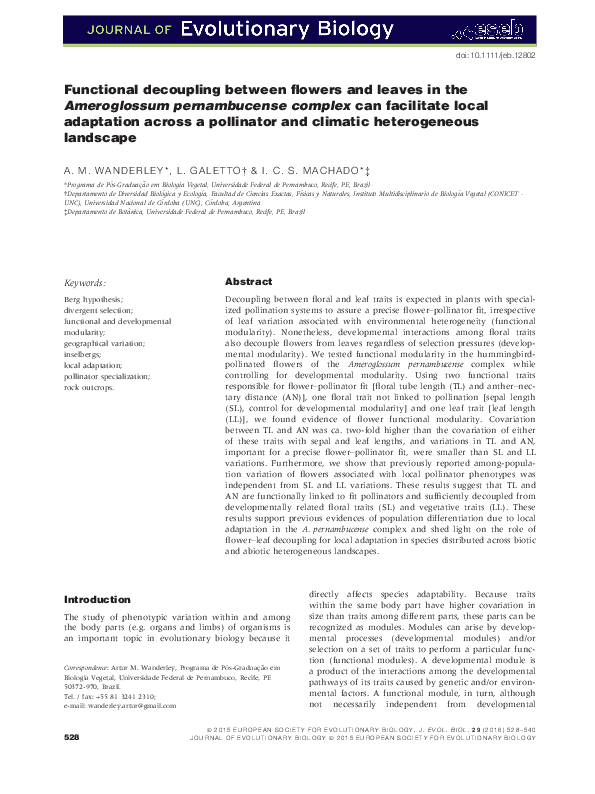 (PDF) Functional decoupling between flowers and leaves in the ...