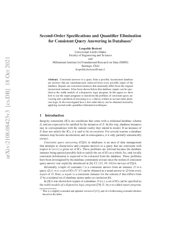 Pdf Second Order Specifications And Quantifier Elimination For Consistent Query Answering In 6742