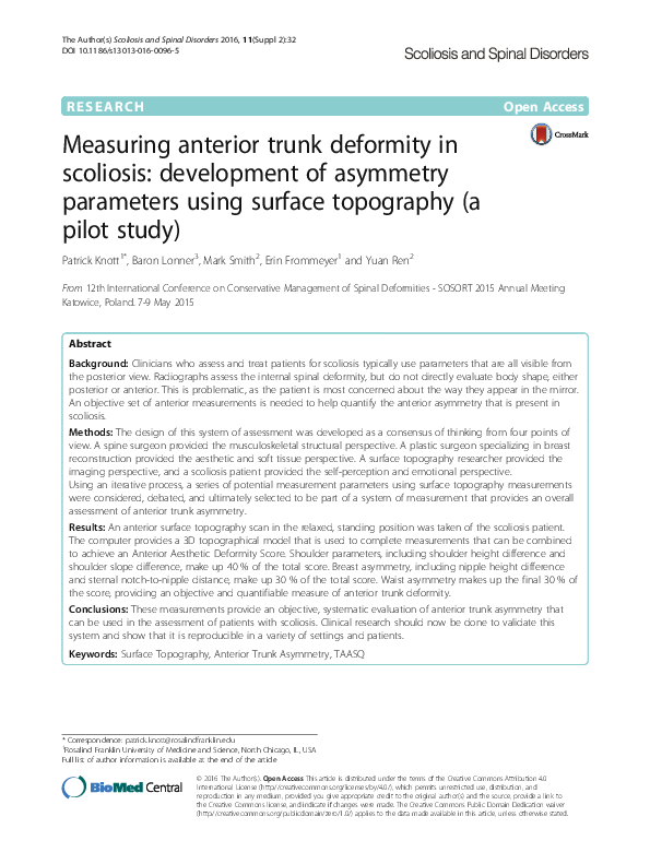(PDF) Measuring anterior trunk deformity in scoliosis: development of ...