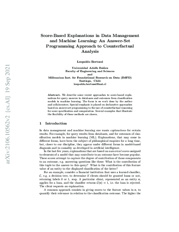 (PDF) Score-Based Explanations in Data Management and Machine Learning