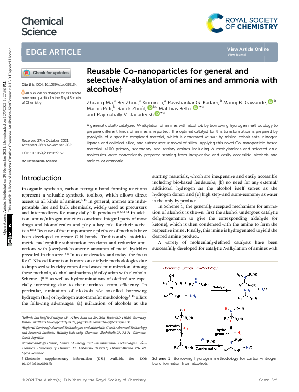 (PDF) Reusable Co-nanoparticles for general and selective N-alkylation of amines and ammonia ...