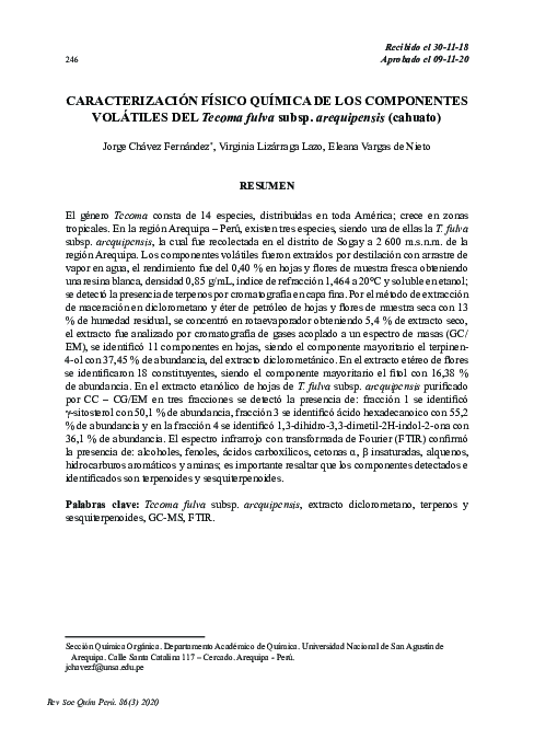 (PDF) CARACTERIZACIÓN FÍSICO QUÍMICA DE LOS COMPONENTES VOLÁTILES DEL ...