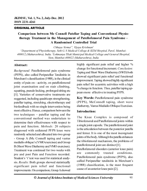 (PDF) Comparison between Mc Connell Patellar Taping and Conventional ...