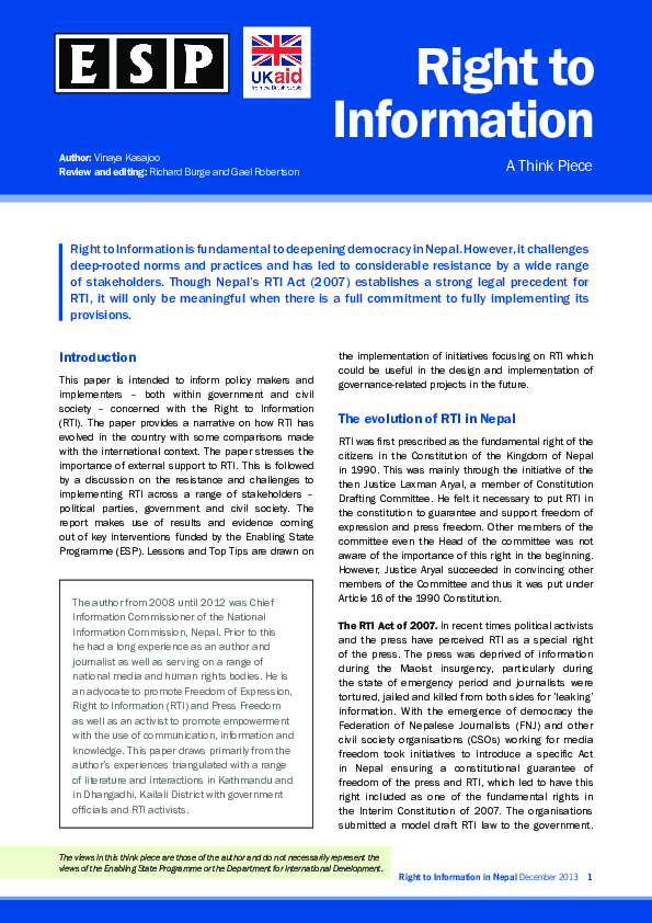 (PDF) Right to Information A Think Piece