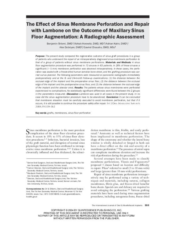 (PDF) The effect of sinus membrane perforation and repair with Lambone ...