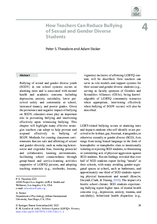 (PDF) How Teachers Can Reduce Bullying of Sexual and Gender Diverse Students