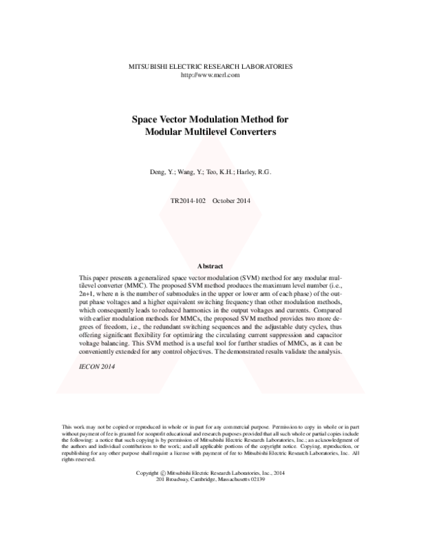 Pdf Space Vector Modulation Method For Modular Multilevel Converters Yebin Wang 2084