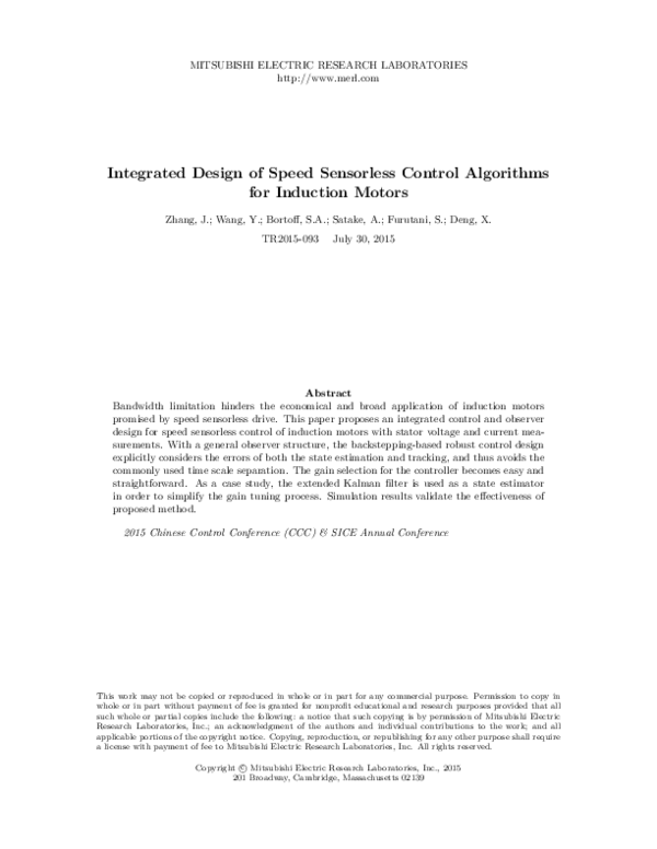 Pdf Integrated Design Of Speed Sensorless Control Algorithms For