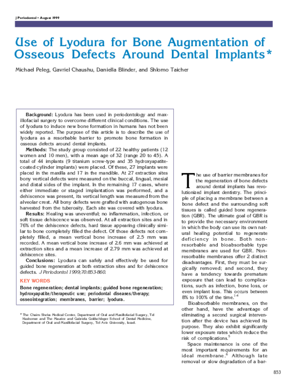 (PDF) Use of Lyodura for Bone Augmentation of Osseous Defects Around ...