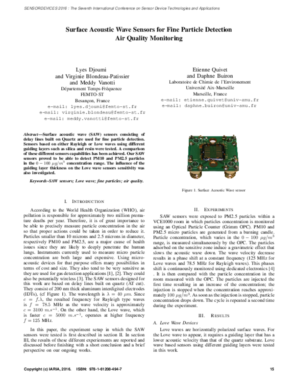 (PDF) Surface Acoustic Wave Sensors for Fine Particle Detection Air ...