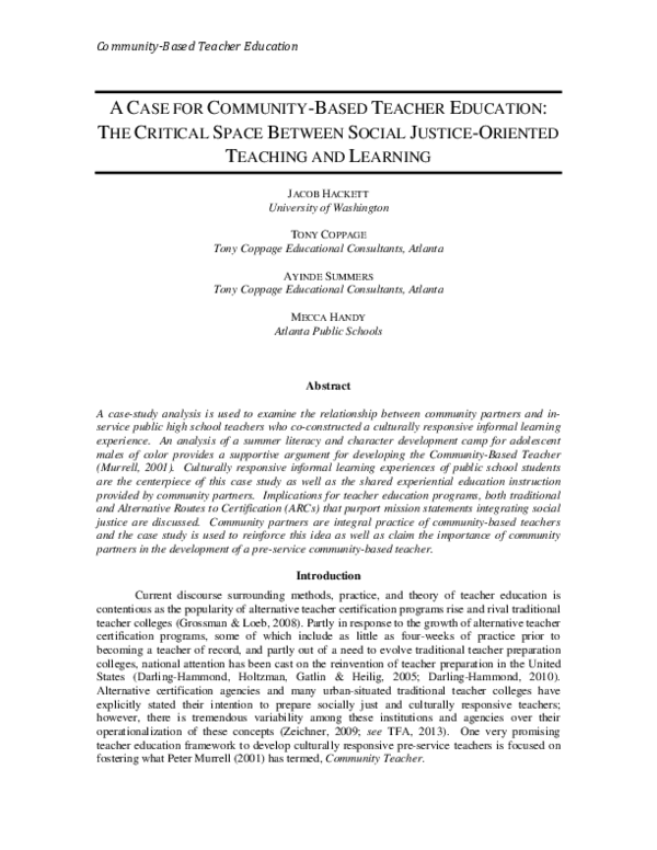 (PDF) Community-Based Teacher Education A CASE FOR COMMUNITY-BASED ...