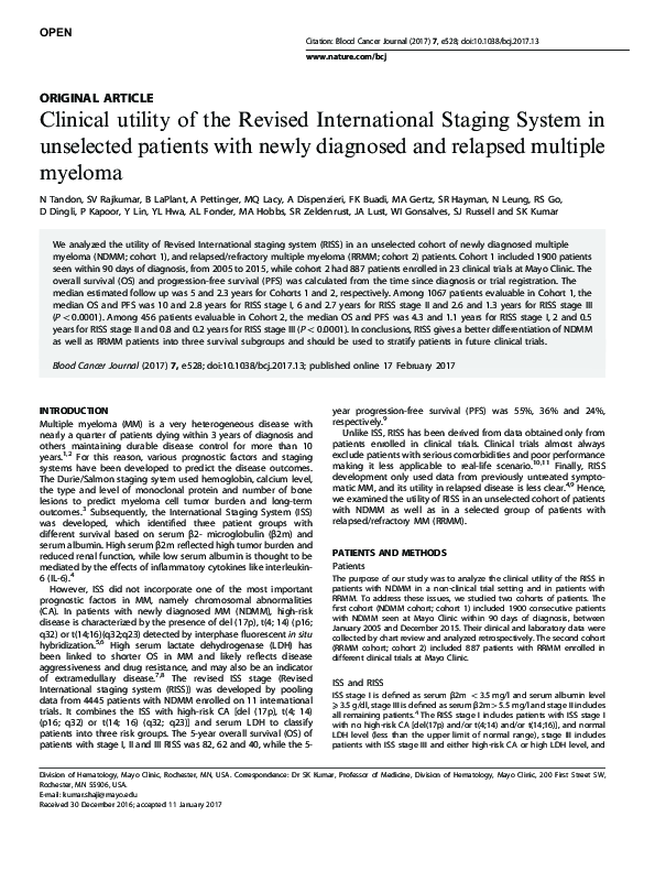 (PDF) Clinical utility of the Revised International Staging System in ...