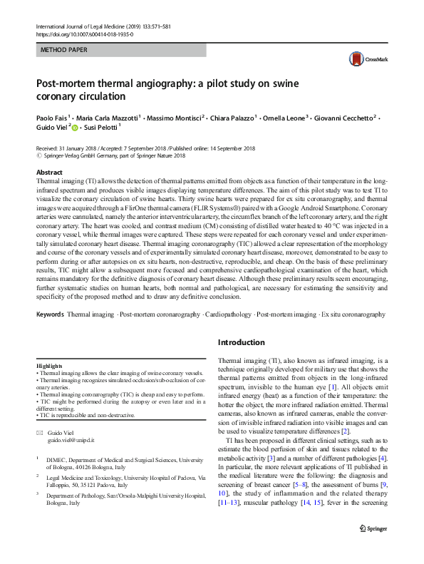 (PDF) Post-mortem thermal angiography: a pilot study on swine coronary ...