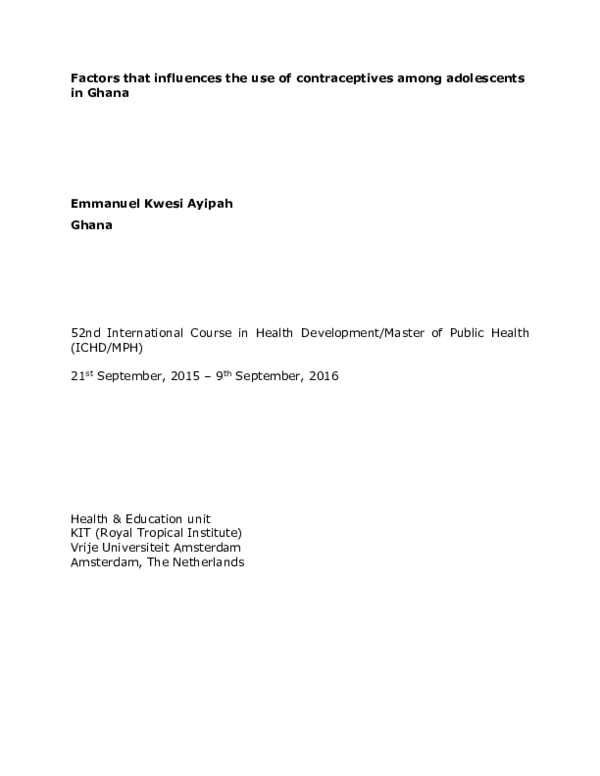 Pdf Factors That Influences The Use Of Contraceptives Among
