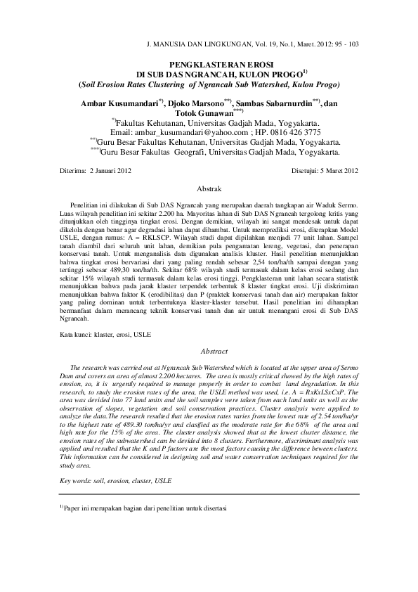 (PDF) PENGKLASTERAN EROSI DI SUB DAS NGRANCAH KULONROGO (Soil Erosion ...