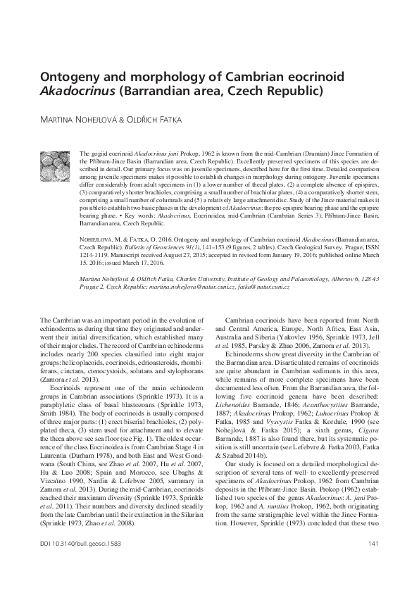 (PDF) Ontogeny and morphology of Cambrian eocrinoid Akadocrinus ...