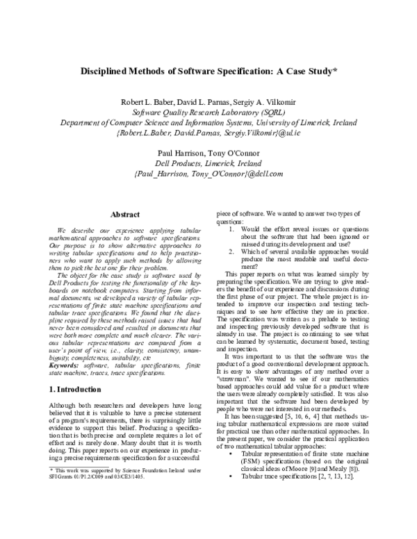 (PDF) Disciplined Methods of Software Specifications: A Case Study