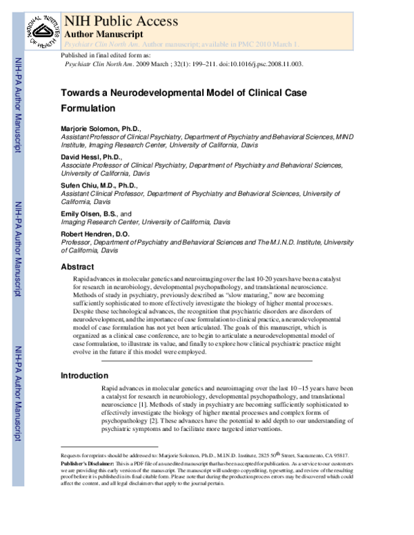 (PDF) Towards a Neurodevelopmental Model of Clinical Case Formulation