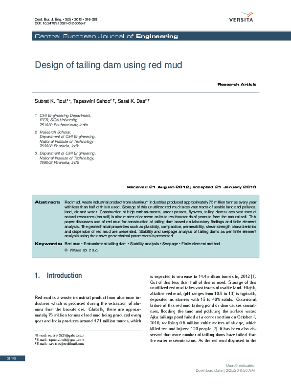 (PDF) Design of tailing dam using red mud