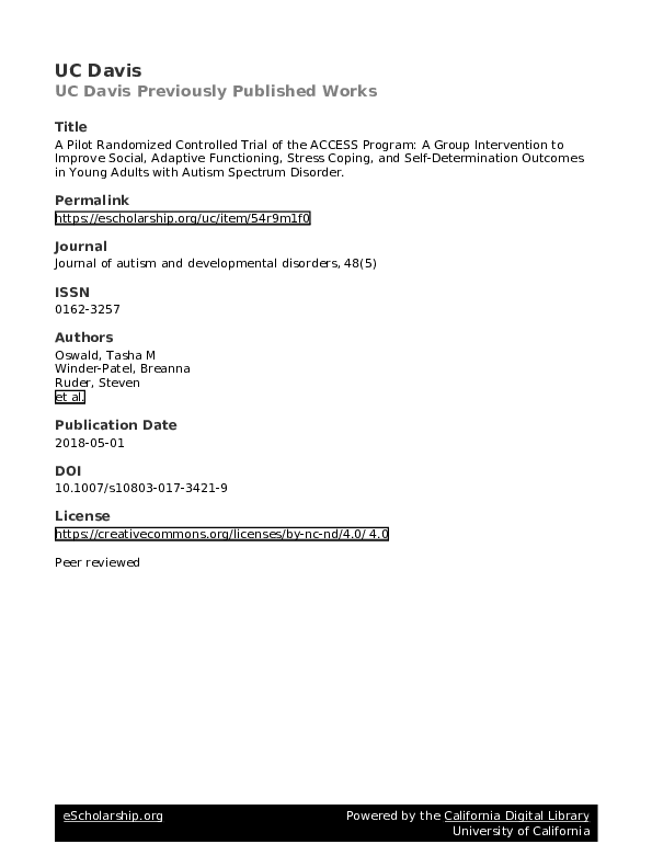 (PDF) A Pilot Randomized Controlled Trial of the ACCESS Program: A ...