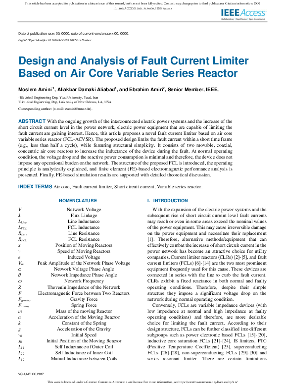 (PDF) Design and Analysis of Fault Current Limiter Based on Air Core Variable Series Reactor