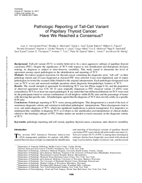 (PDF) Consensus in Reporting Tall-Cell Variant PTC