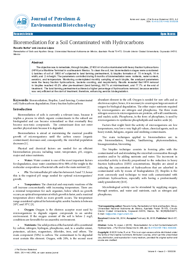 (PDF) Bioremediation for a Soil Contaminated with Hydrocarbons