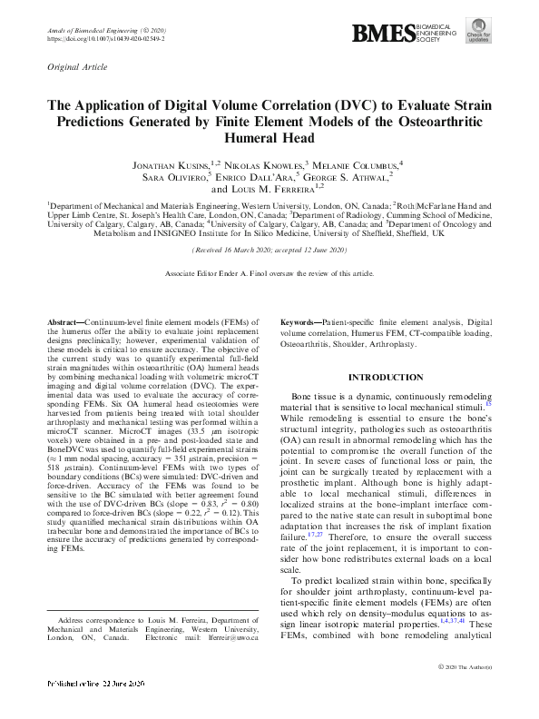 Pdf Evaluating Strain In Osteoarthritic Humeral Heads Using Dvc