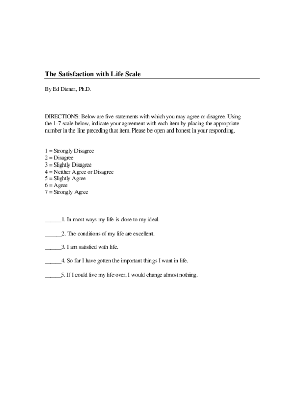 (PDF) The Satisfaction With Life Scale
