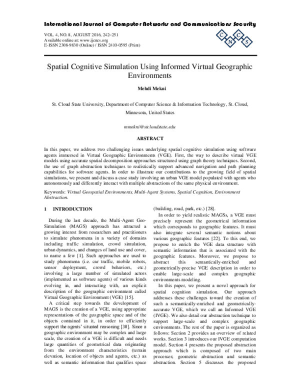 (PDF) Spatial Cognitive Simulation Using Informed Virtual Geographic Environments
